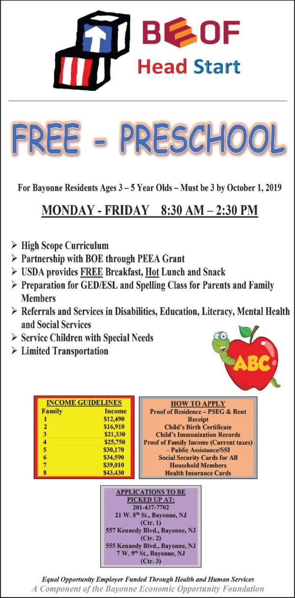 BEOF s Bayonne Head Start Program Free Preschool Eligibility 